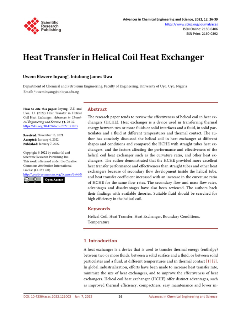 Heat Transfer in Helical Coil Heat Excha | PDF