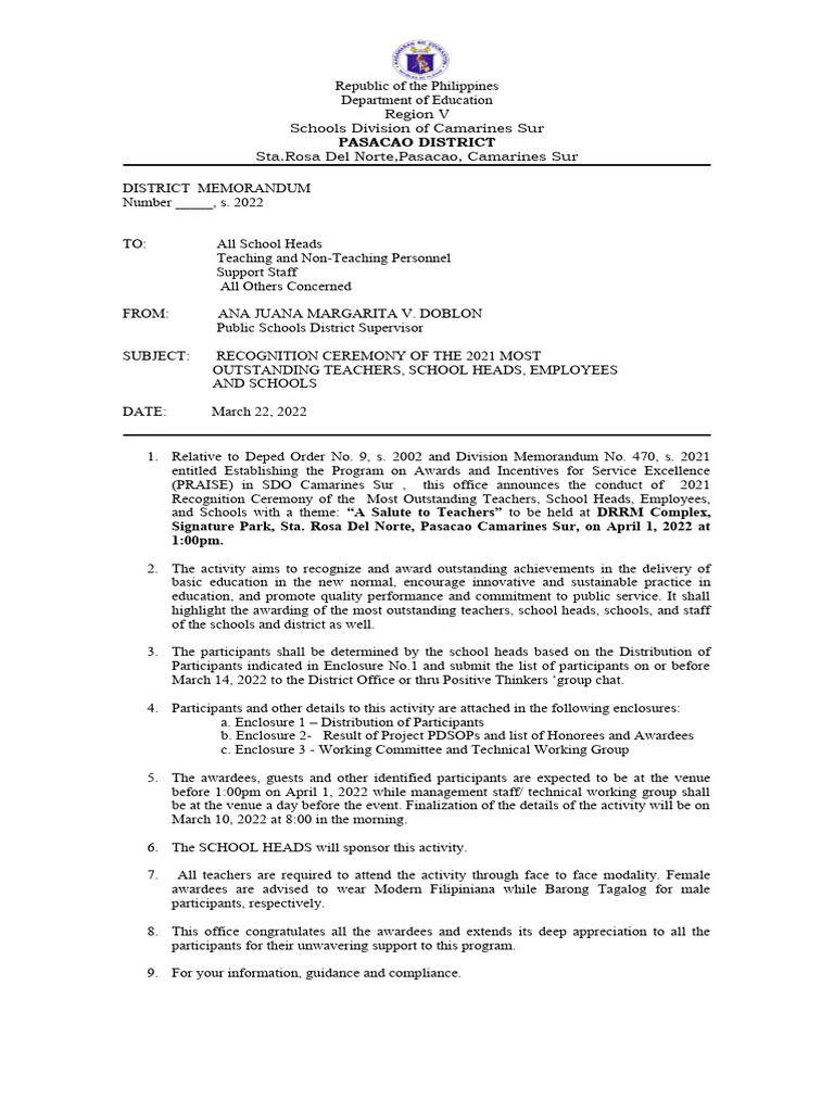 Memo On Awarding | PDF | Philippines