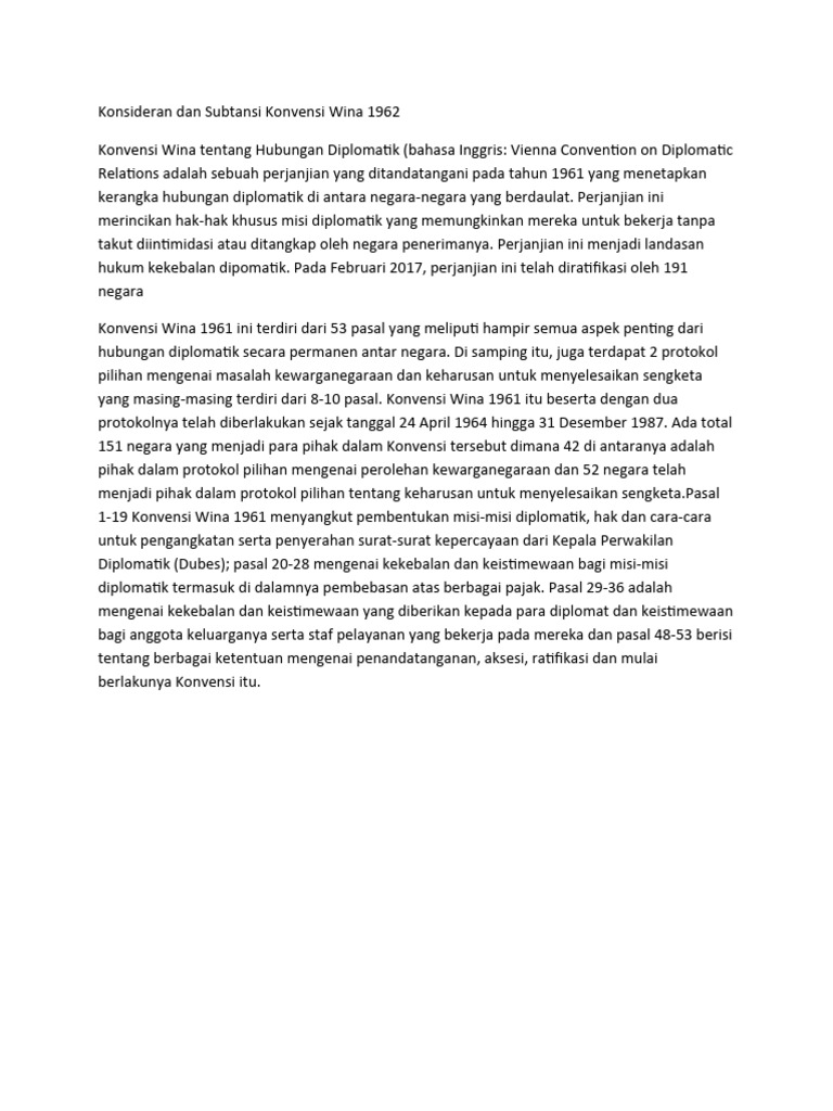 Konsideran Dan Subtansi Konvensi Wina 1962 | PDF