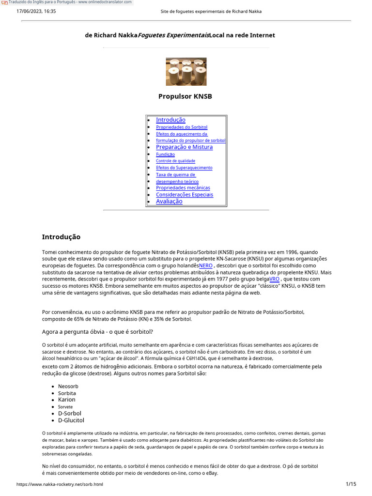 Propriedades do Propulsor KNSB | PDF | Propulsor | Motor de foguetes