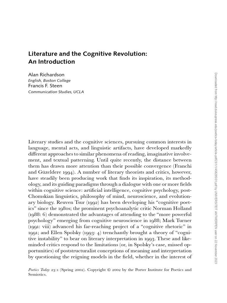 Literature and The Cognitive Revolution: An Introduction - Alan Richardson | PDF | Cognitive ...