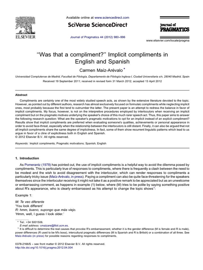 Carmen Maíz-Arévalo - Compliments | PDF | Methodology | Semiotics