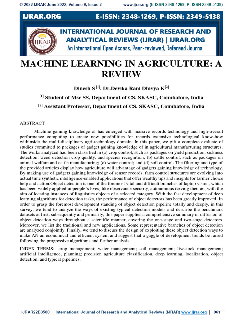 Machine Learning in Agriculture | PDF | Support Vector Machine ...