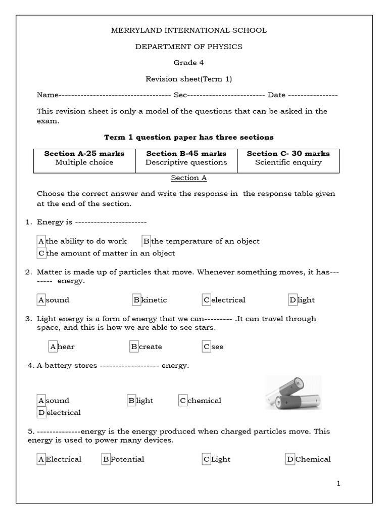 Revision Sheet 1 Blank Copy | PDF