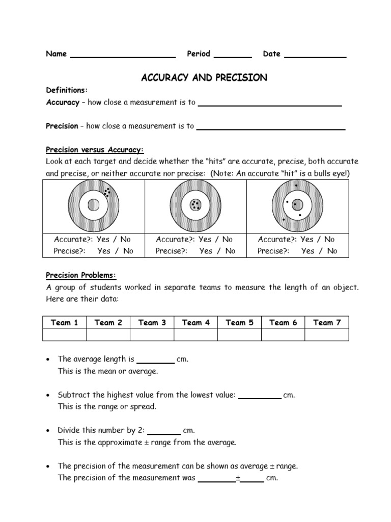 Worksheet Accuracy and Precision Final | PDF