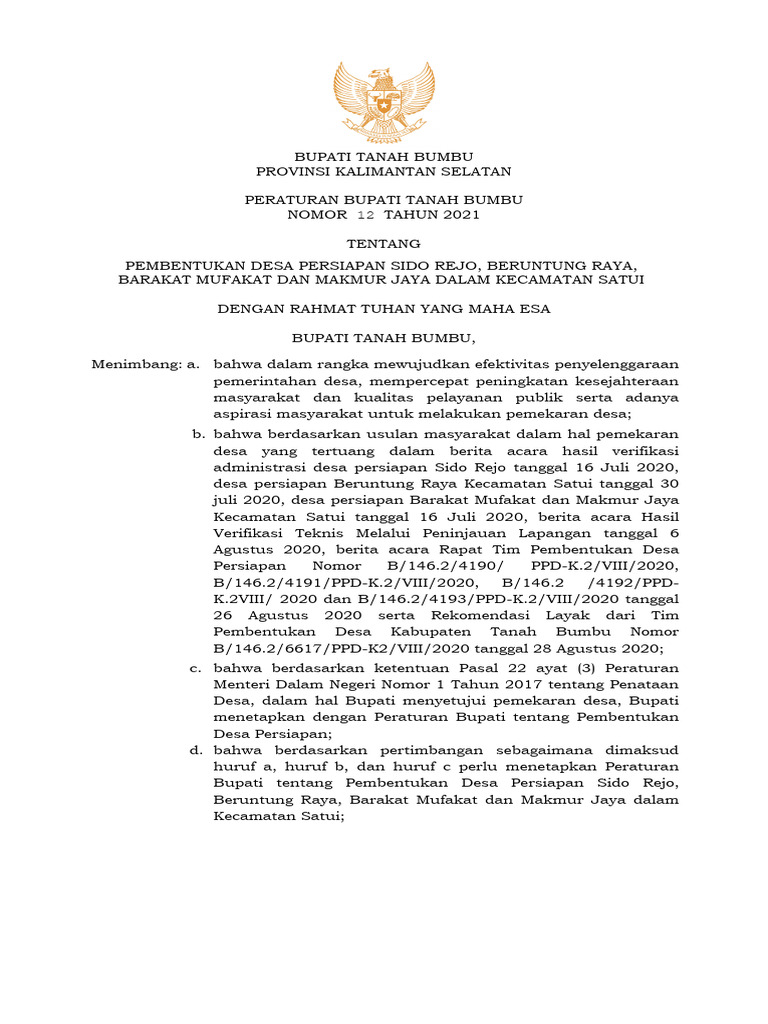 Perbup No 12 Tahun 2021 | PDF