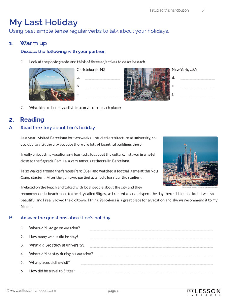 My Last Holiday: Past Simple Practice | PDF | Verb | Word