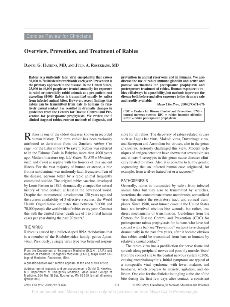 Overview, Prevention, and Treatment of Rabies | PDF | Wellness ...