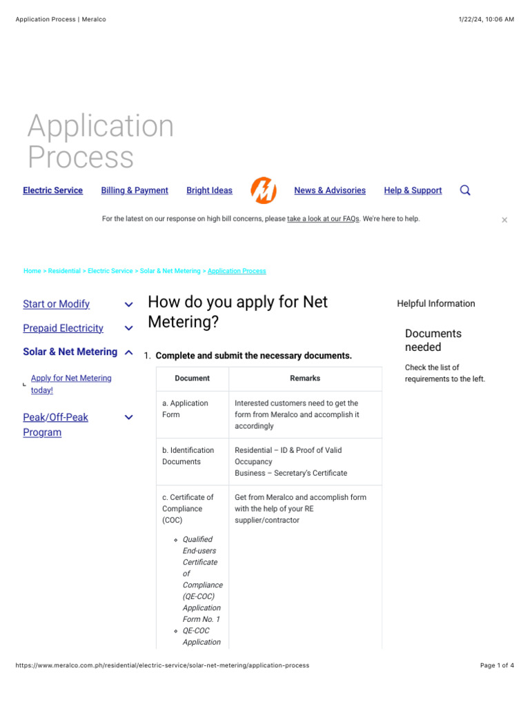 Meralco Net Metering Application Guide | PDF | Photovoltaic System ...