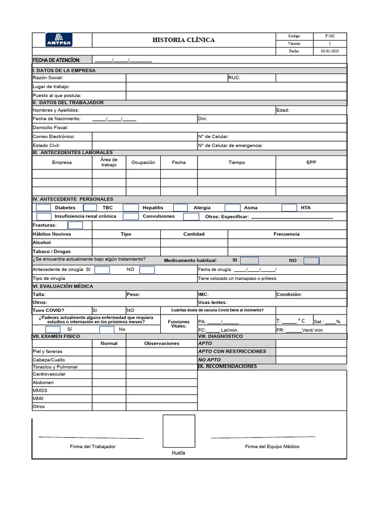 Formato de Historia Clinica | PDF | Salud pública | Cuidado de la salud