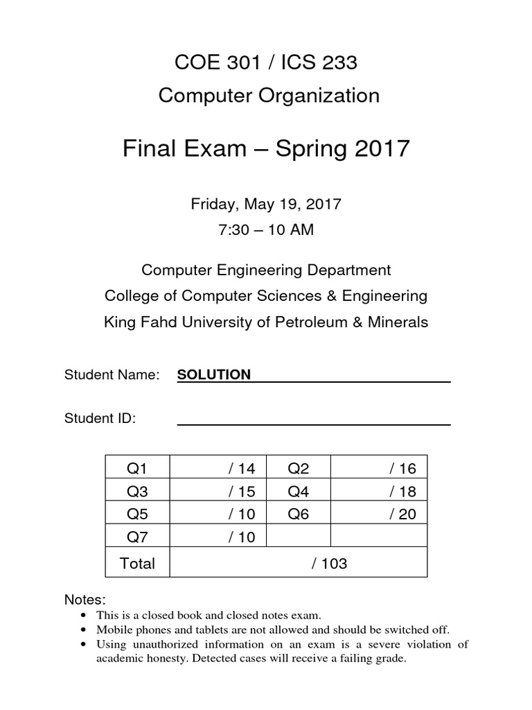 COE301 Final Solution 162 | PDF | Cpu Cache | Central Processing Unit