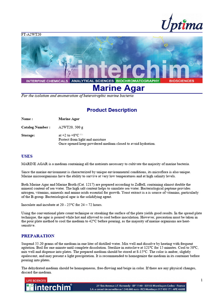 Marine Agar | PDF | Growth Medium | Agar