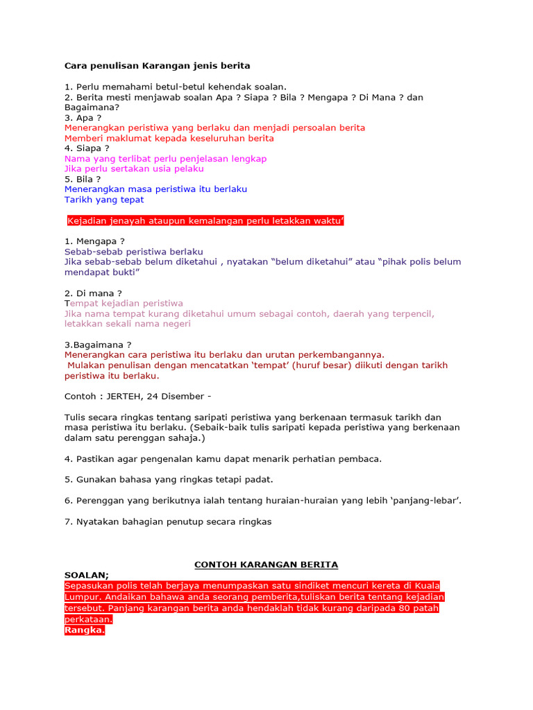 Cara Penulisan Karangan Jenis Berita | PDF