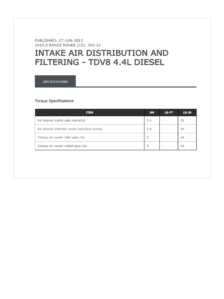 Range Rover L405 2014-19 - Intake Air Distribution and Filtering - TDV8 ...