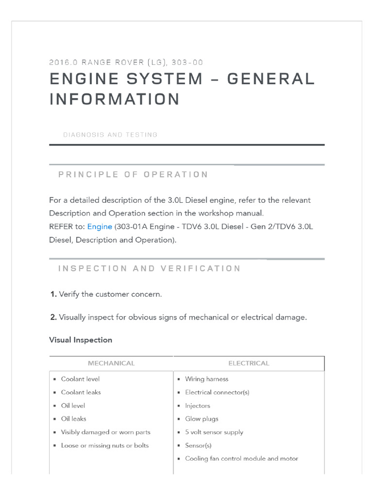 Range Rover L405 2014-19 - Engine System - Diagnosis and Testing - Get ...