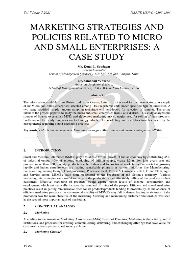 MARKETING STRATEGIES AND POLICIES RELATED TO MICRO AND SMALL ENTERPRISES A CASE STUDY ...
