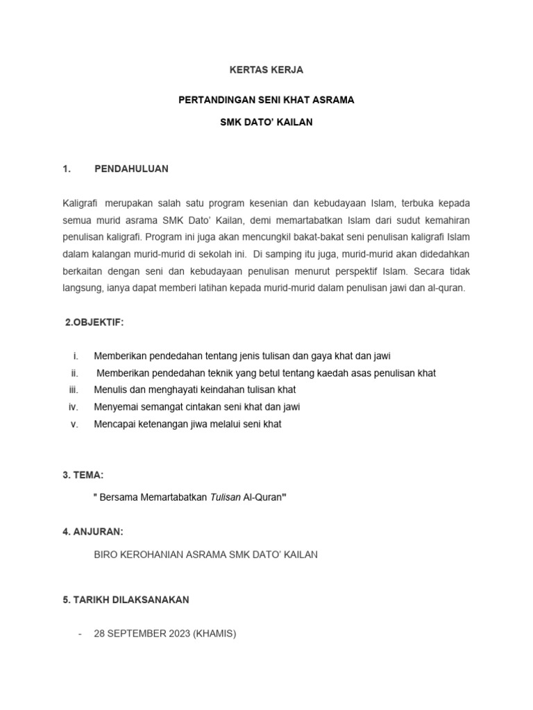 Kertas Kerja Pertandingan Kaligrafi Khat | PDF