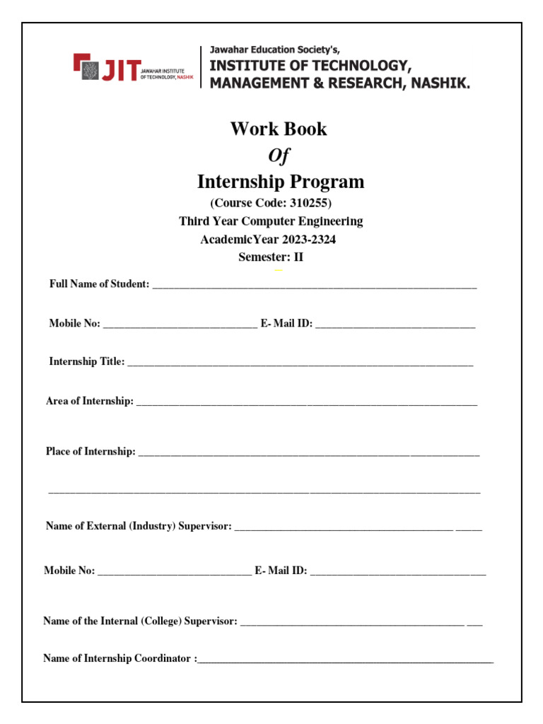 Internship Workbook - Final | Download Free PDF | Evaluation | Information