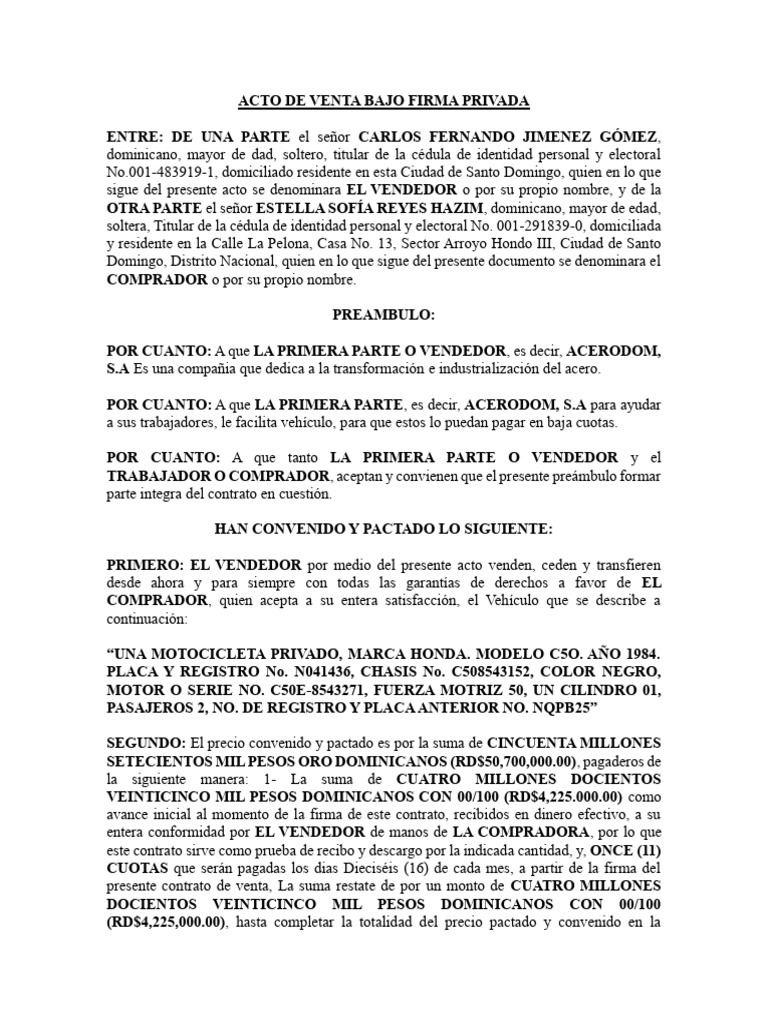 Acto Bajo Firma Privada | PDF