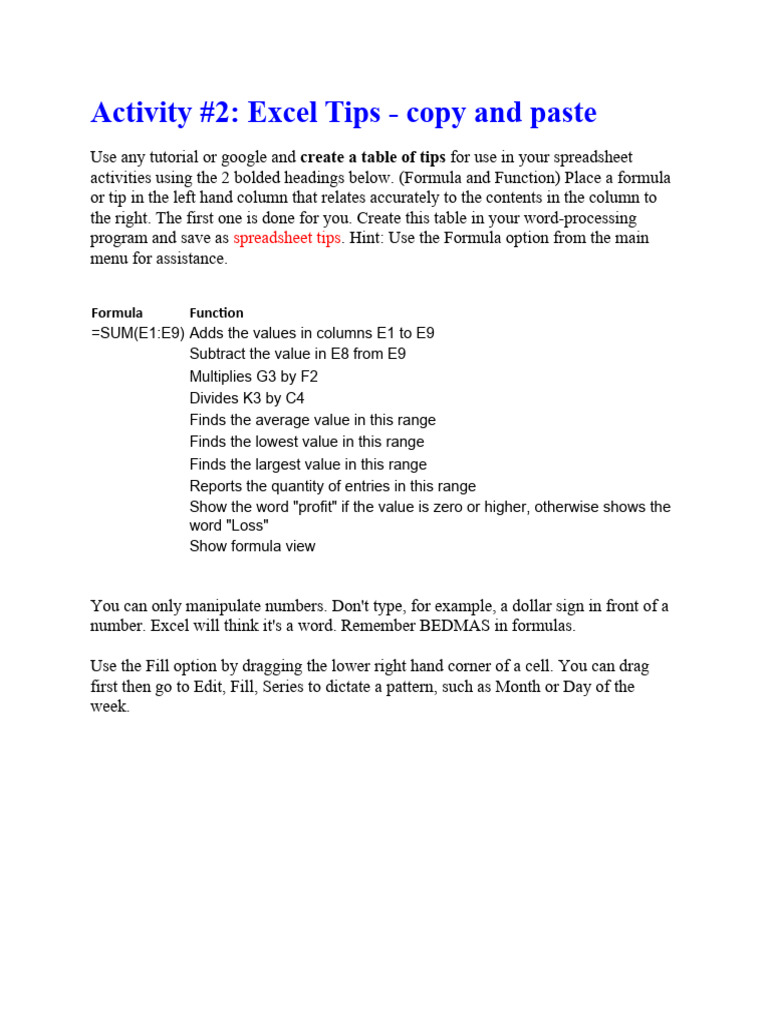 Excel Formula Tips Sheet | PDF Excel Formula Tips Sheet | PDF