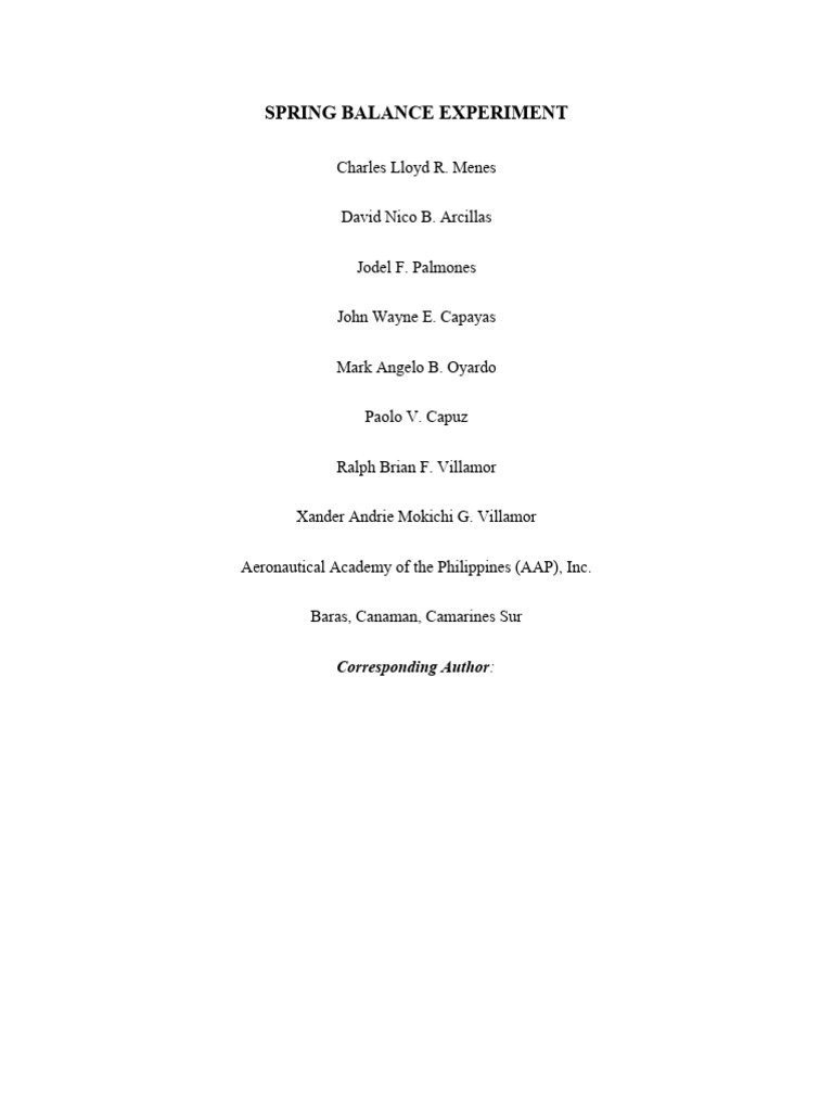 Spring Balance Experiment | PDF