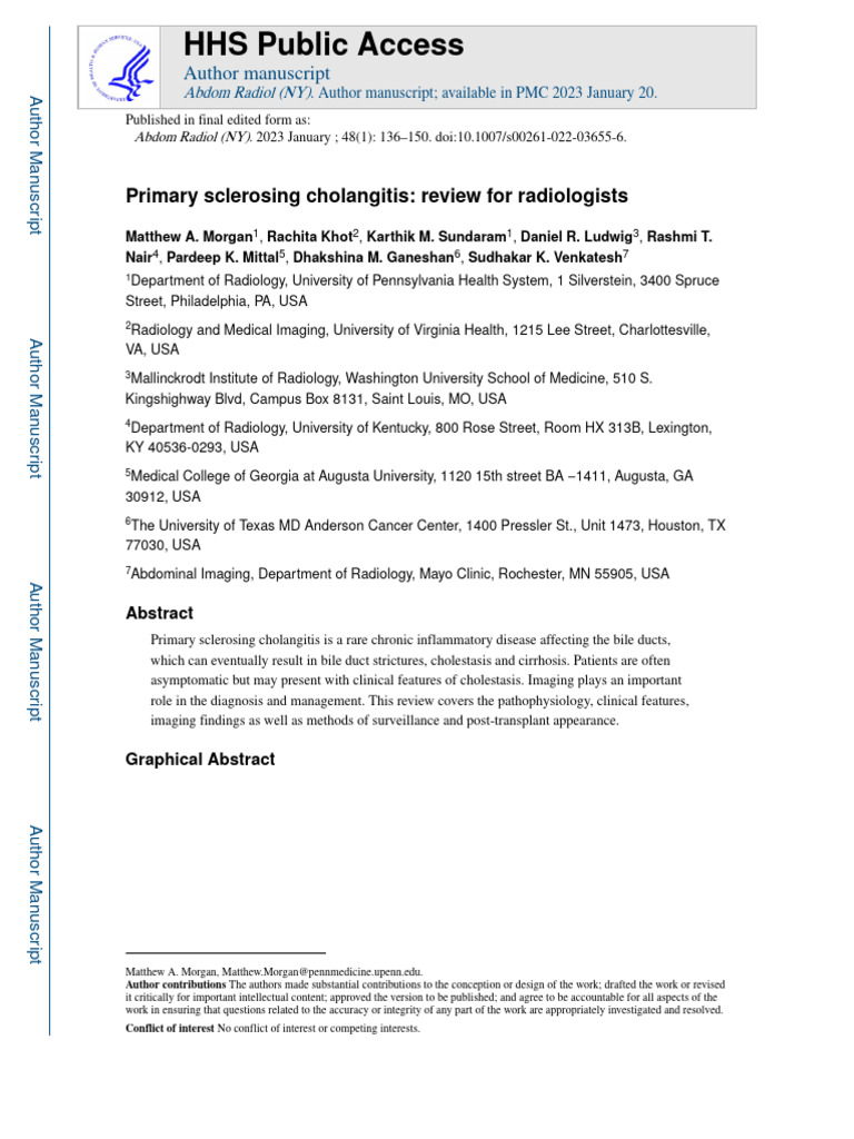 HHS Public Access: Primary Sclerosing Cholangitis: Review For Radiologists | PDF