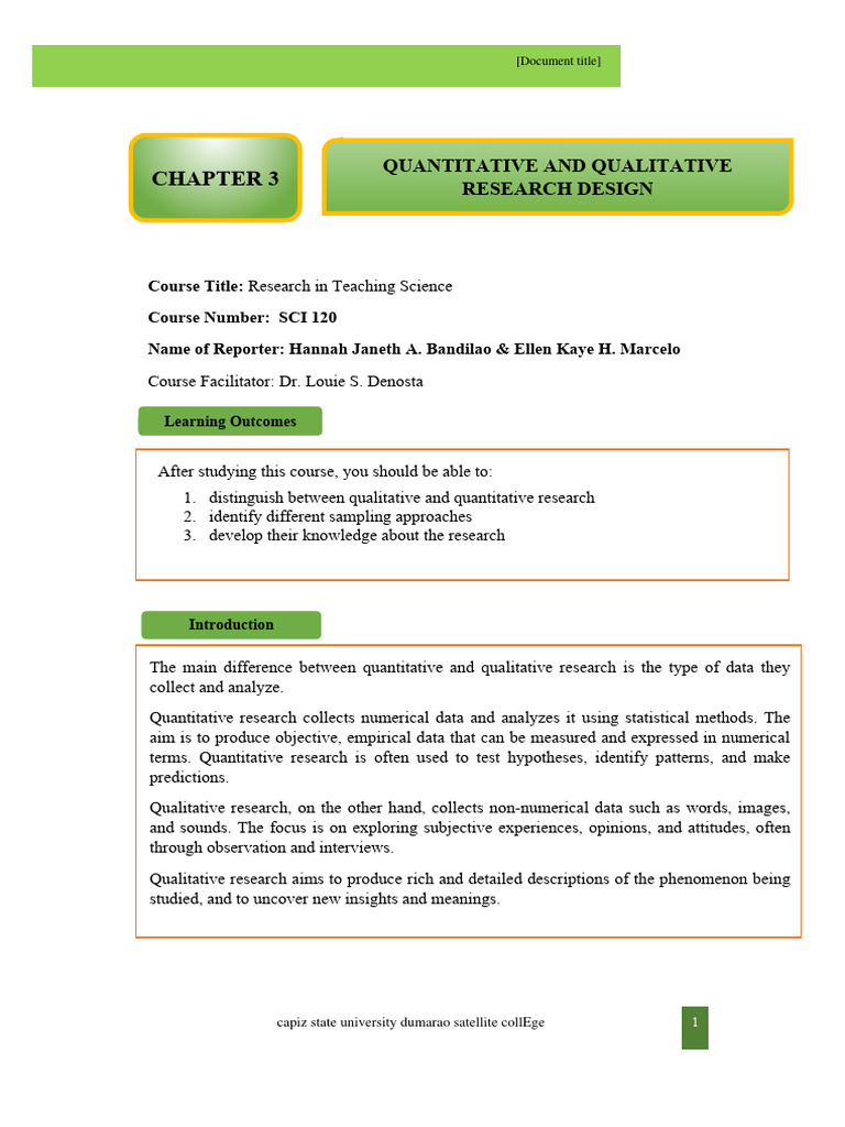 Chapter 3 Quantitative Qualitative Research Design | PDF | Quantitative ...