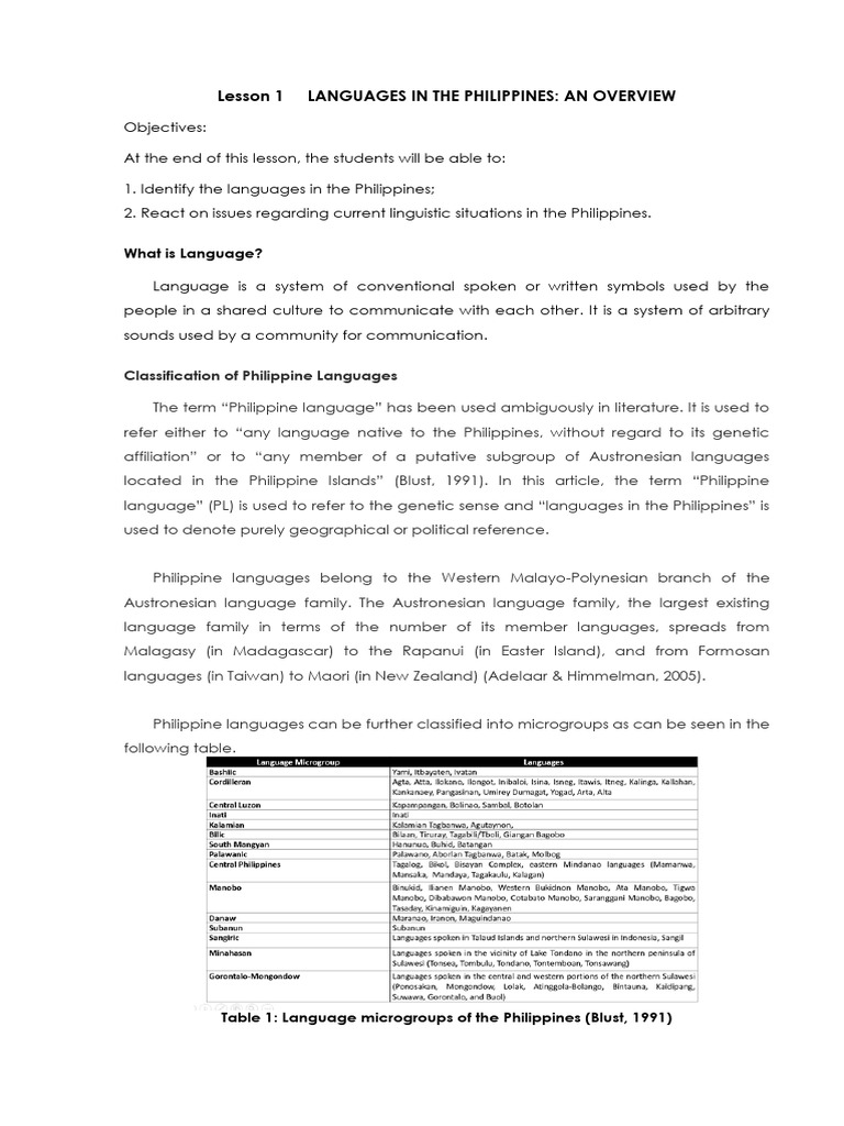 Lesson 1 LANGUAGES IN THE PHILIPPINES | PDF | Dialect | Tagalog Language