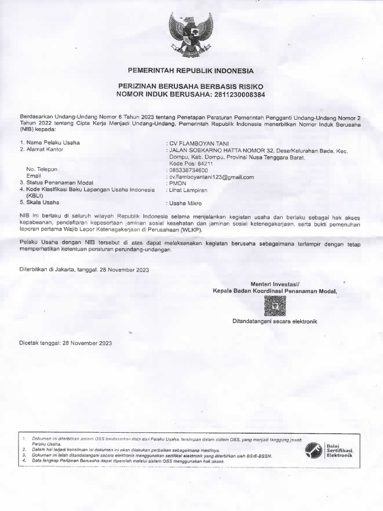 Nib CV Falamboyan Tani | PDF