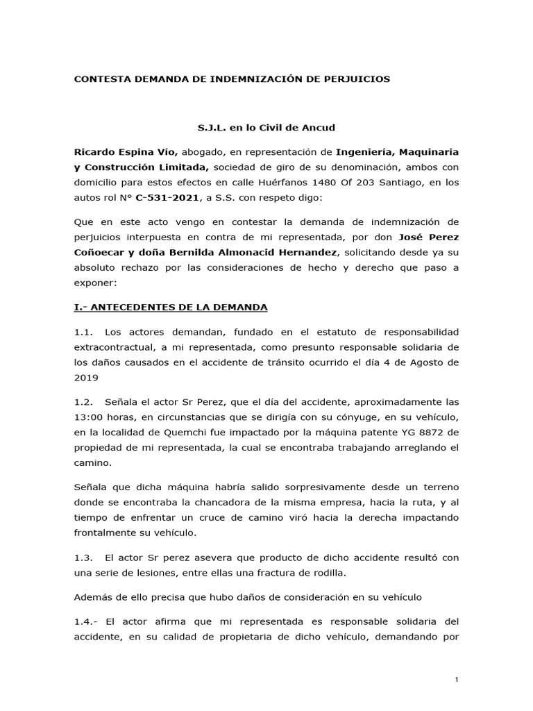 Demanda Accidente Maquina Imaco | PDF | Responsabilidad legal ...