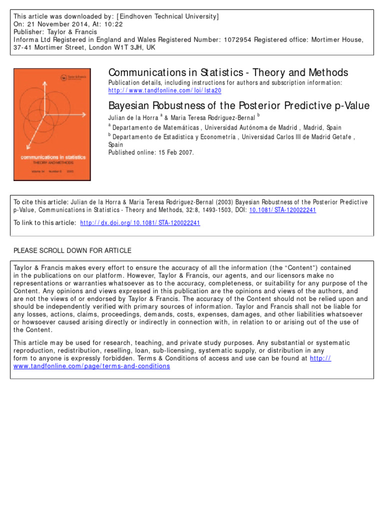 Bayesian Robustness of The Posterior Predictive P-Value | PDF | P Value | Bayesian Inference