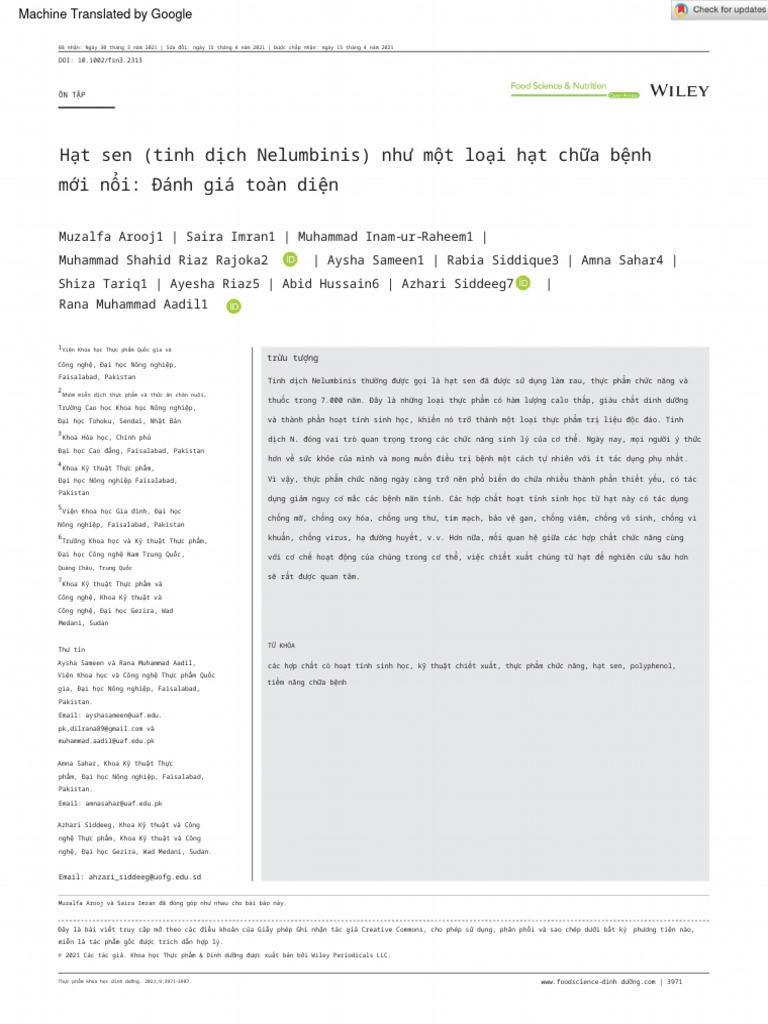 Food Science Nutrition - 2021 - Arooj - Lotus Seeds Nelumbinis Semen As ...