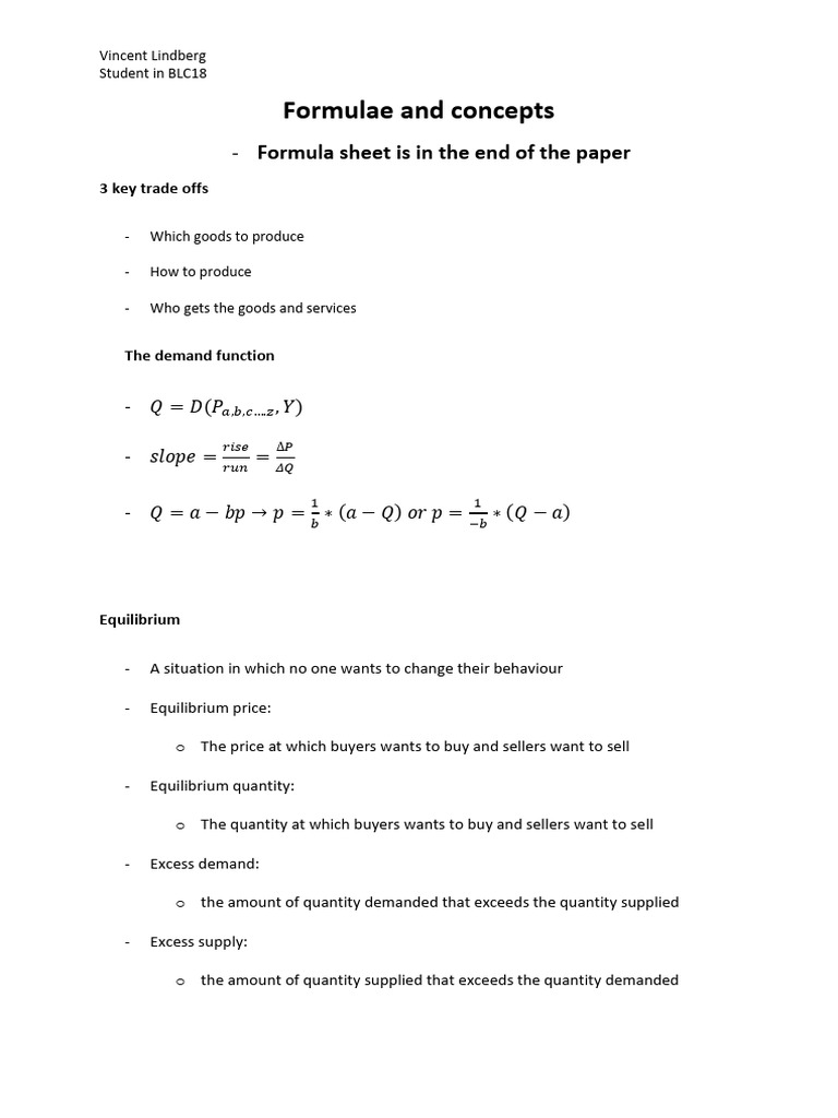 Micro Formulas and Concepts | PDF | Demand | Demand Curve