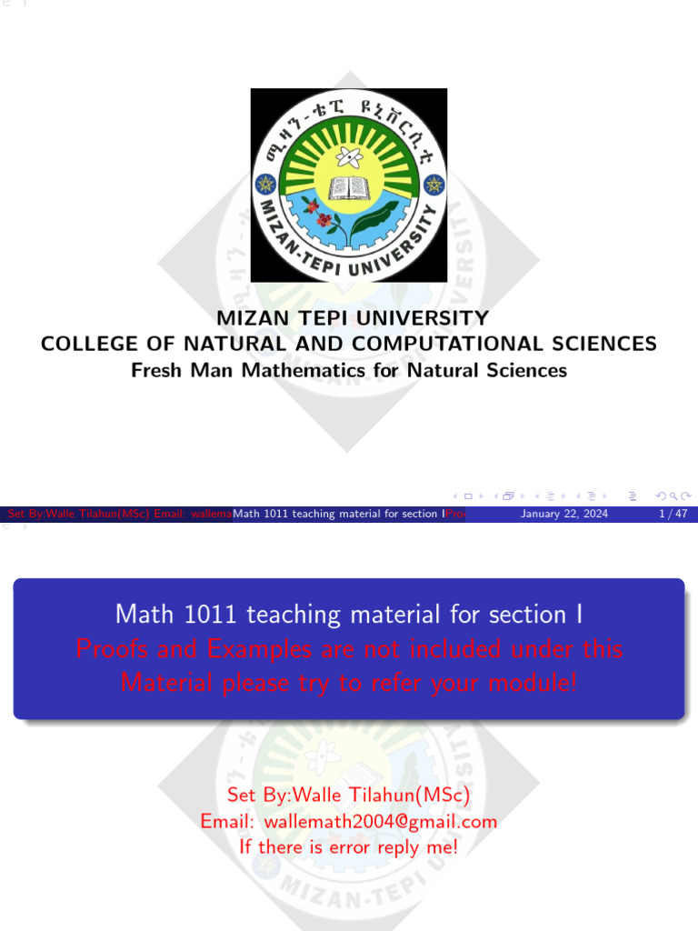 Math 1011 Teaching Material For Section I January 22 2024 1 47 Pdf
