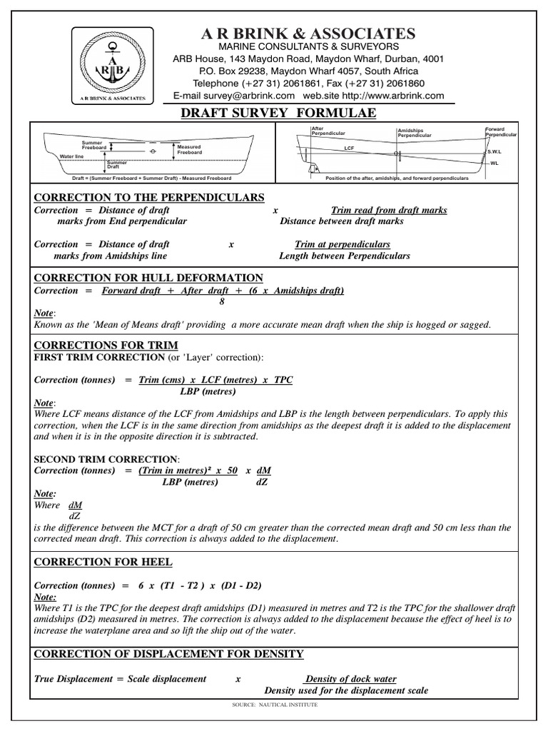 Draft Survey Formulae | PDF | Heavy Industry | Ships