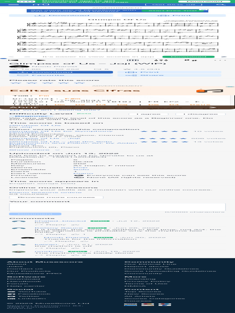 Glimpse of Us - Joji (WIP) Sheet Music For Piano (Solo) | PDF