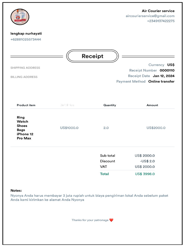 Pastel Swift Receipt - Lengkap Nurhayati - Jan 12, 2024 | PDF