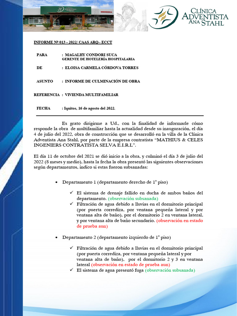 Informe Final de Obra Multifamiliar | PDF