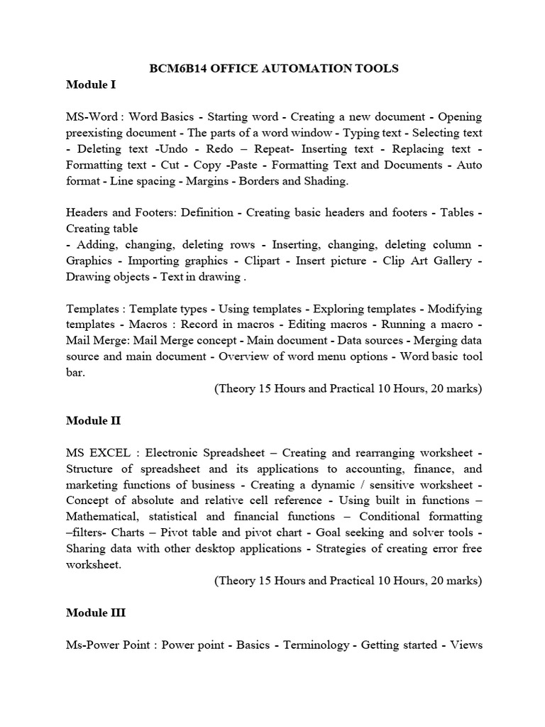 Office Automation Tools - Syllabus | PDF | Internet | Computing Office Automation Tools - Syllabus | PDF | Internet | Computing