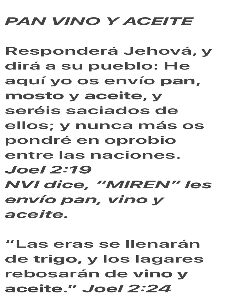 Abundancia de Pan, Vino y Aceite | PDF | Pentecostés | Vino