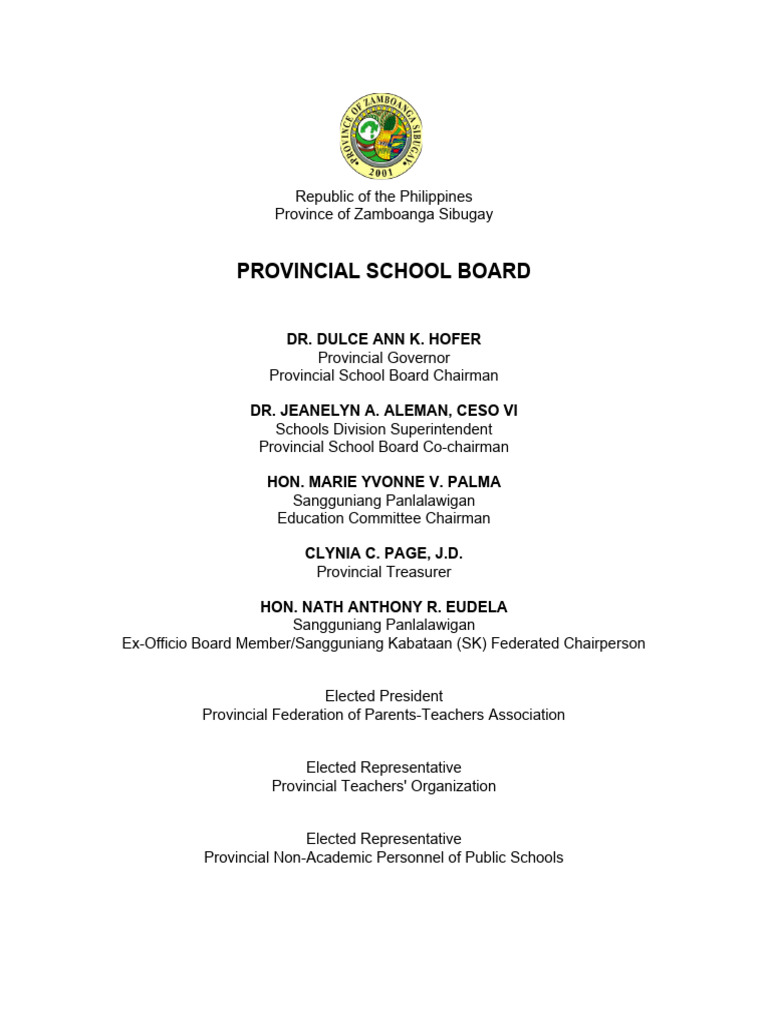 Provincial School Board: Dr. Dulce Ann K. Hofer | PDF