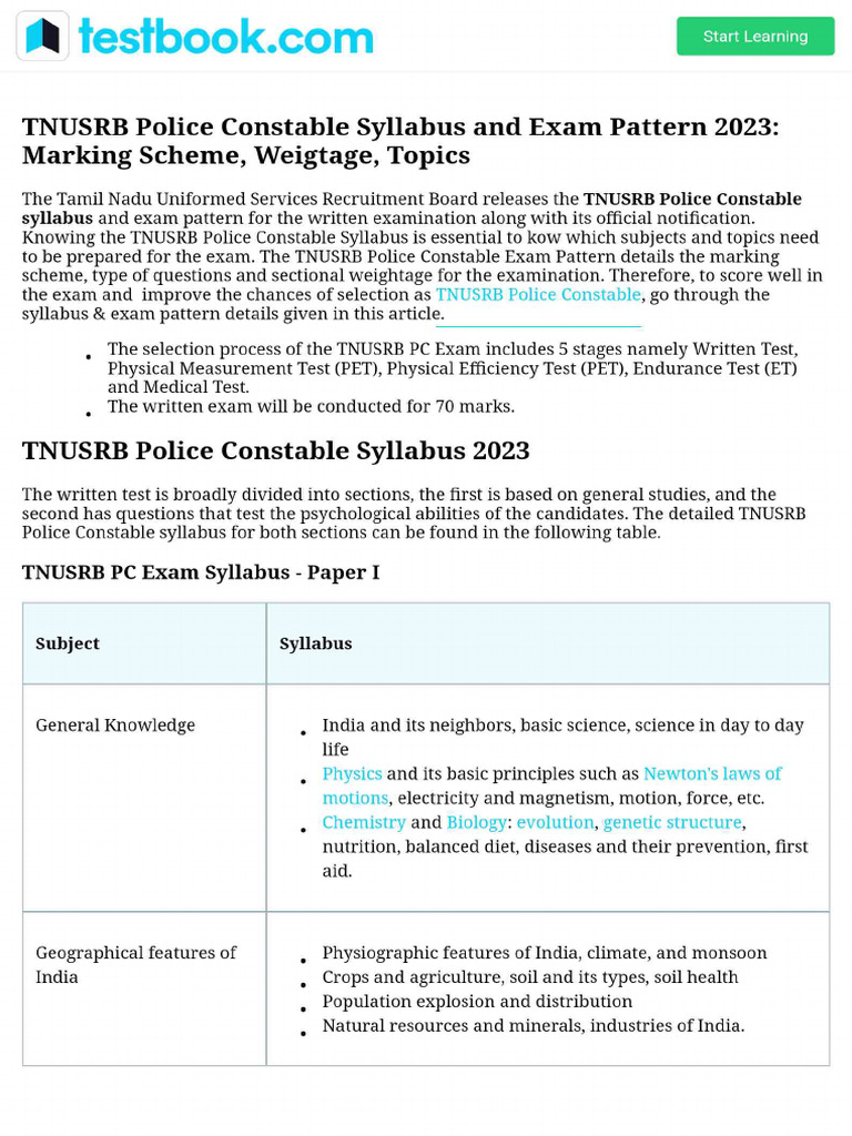 TNUSRB Police Constable Syllabus and Exam Pattern 2023 - Marking Scheme ...