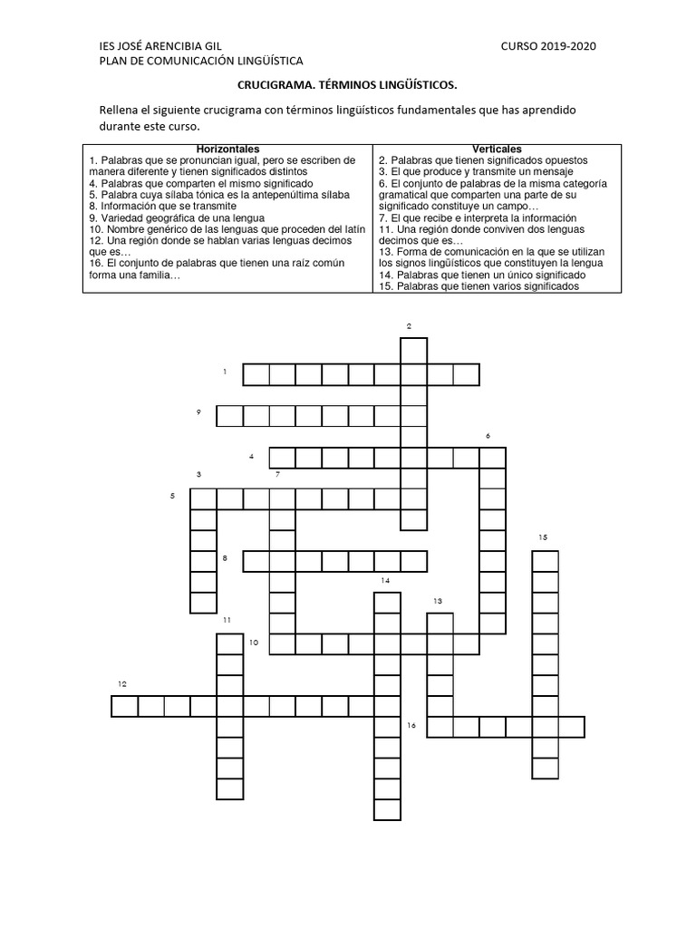 Crucigrama Terminos Linguisticos | PDF