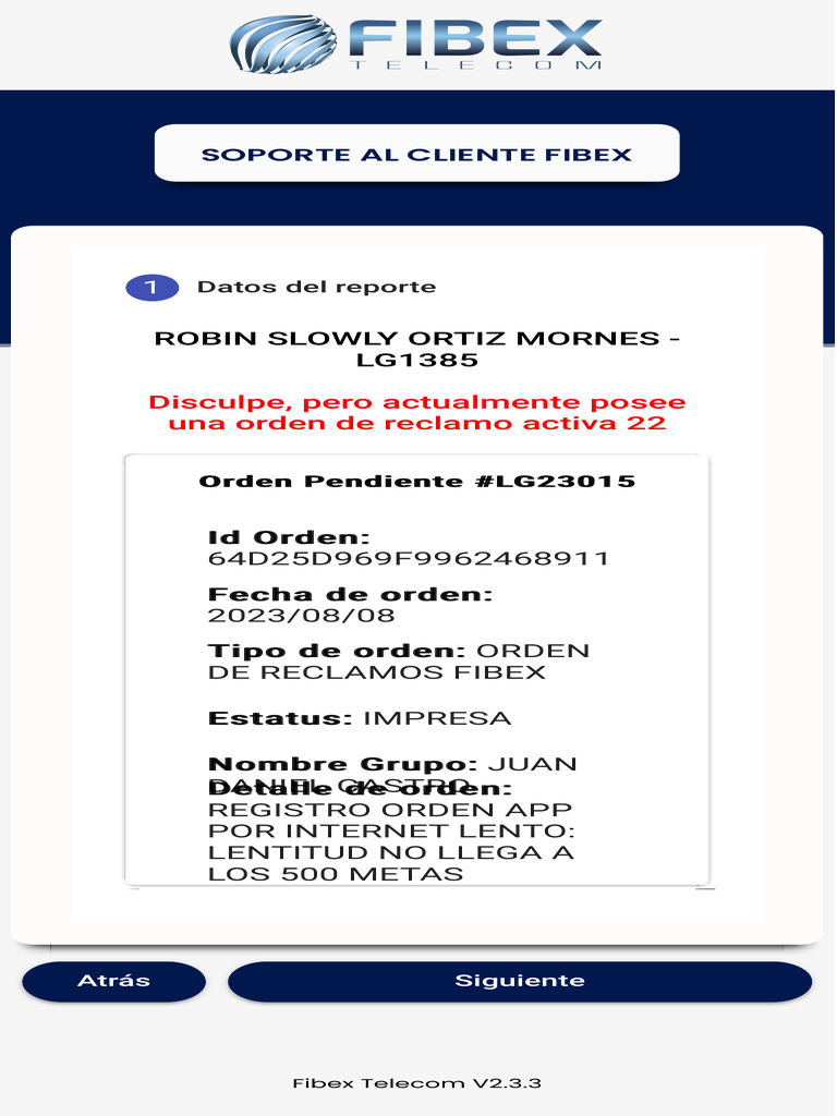 Reporte de Avería Fibex Telecom | PDF