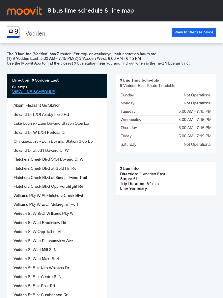 9 Vodden Bus Schedule and Timetable | PDF