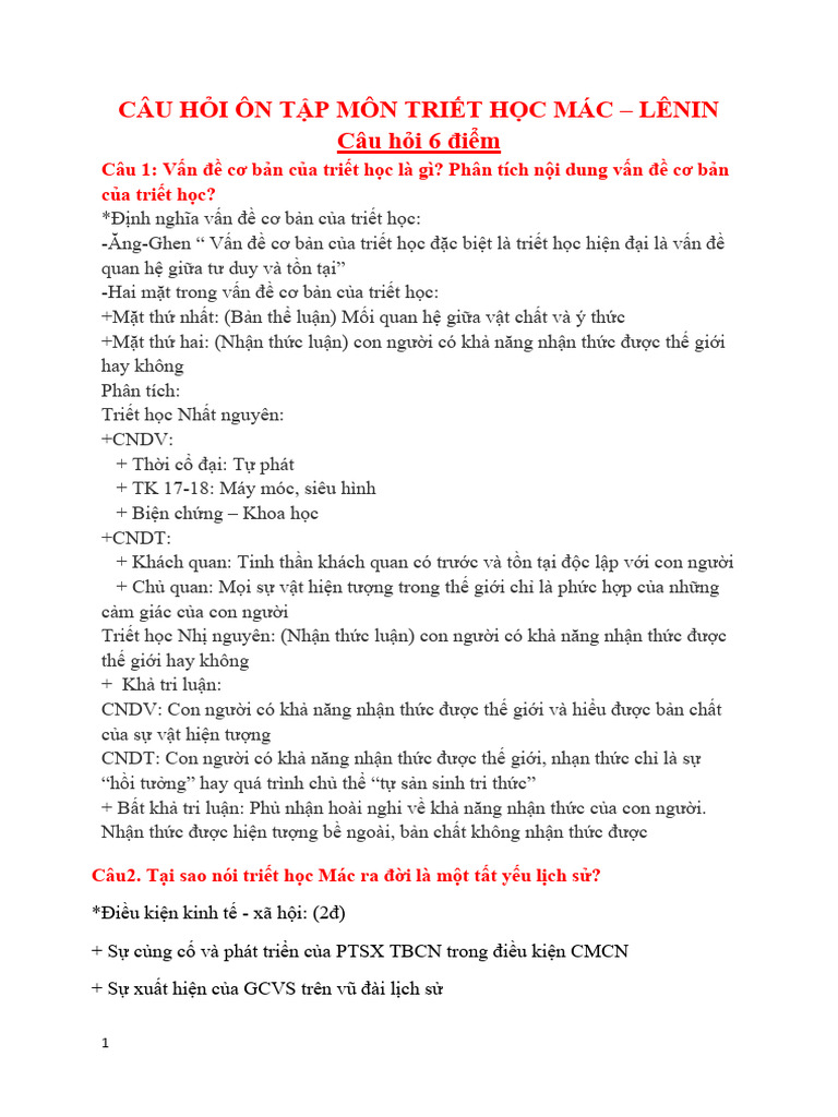 HỆ THỐNG CÂU HỎI ÔN TẬP MÔN THML | PDF