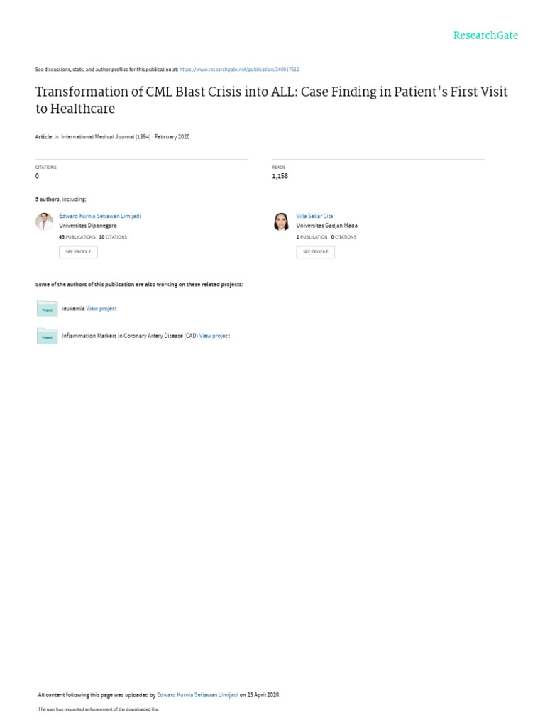 Transformation of CML Blast Crisis Into All Case Finding in Patients ...