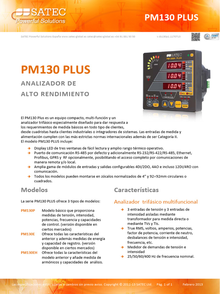 PM130 PLUS Datasheet Spanish | PDF | Corriente eléctrica | Relé