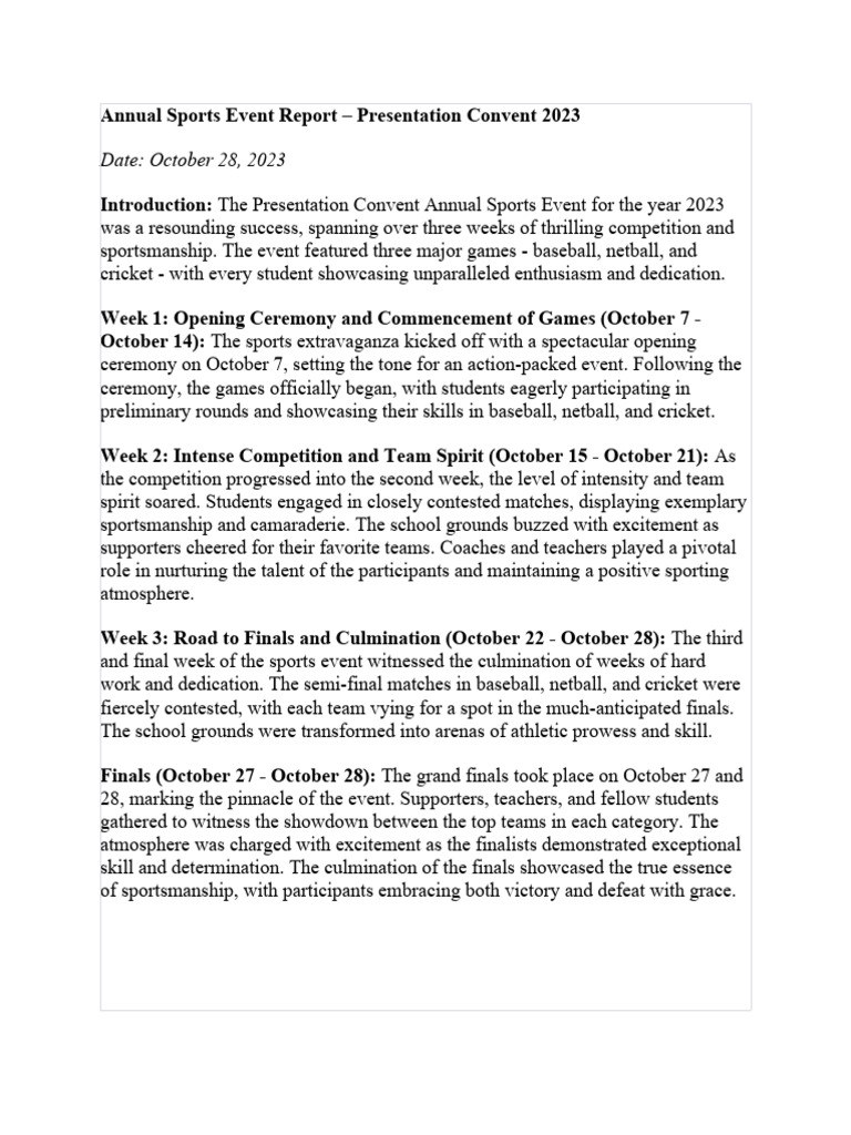 Annual Sports Event Report 2023 | PDF | Sports
