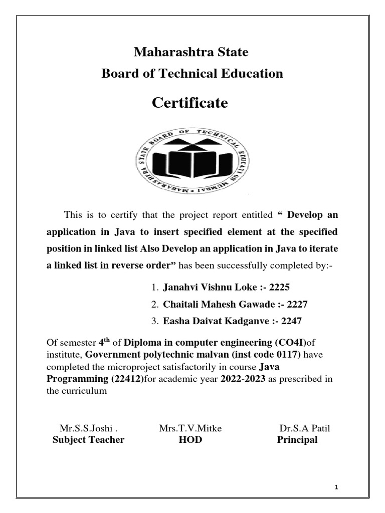 Certificate: Maharashtra State Board of Technical Education | PDF